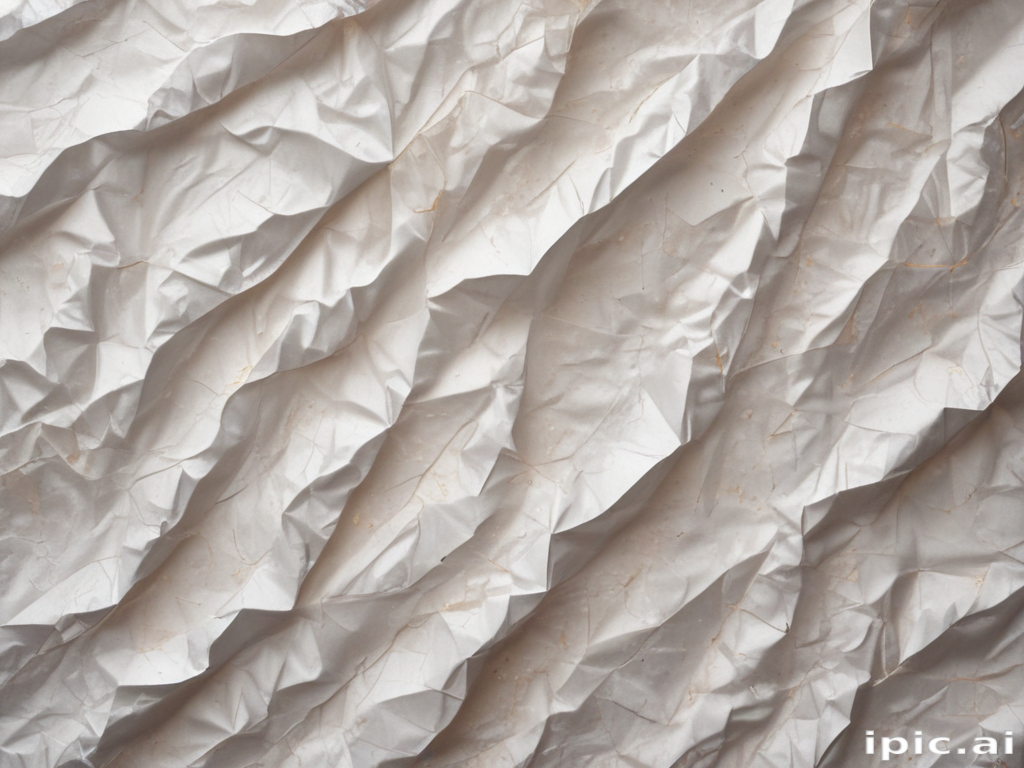 Textured Close-Up of Crumpled White Paper with Natural Creases and Shadows
