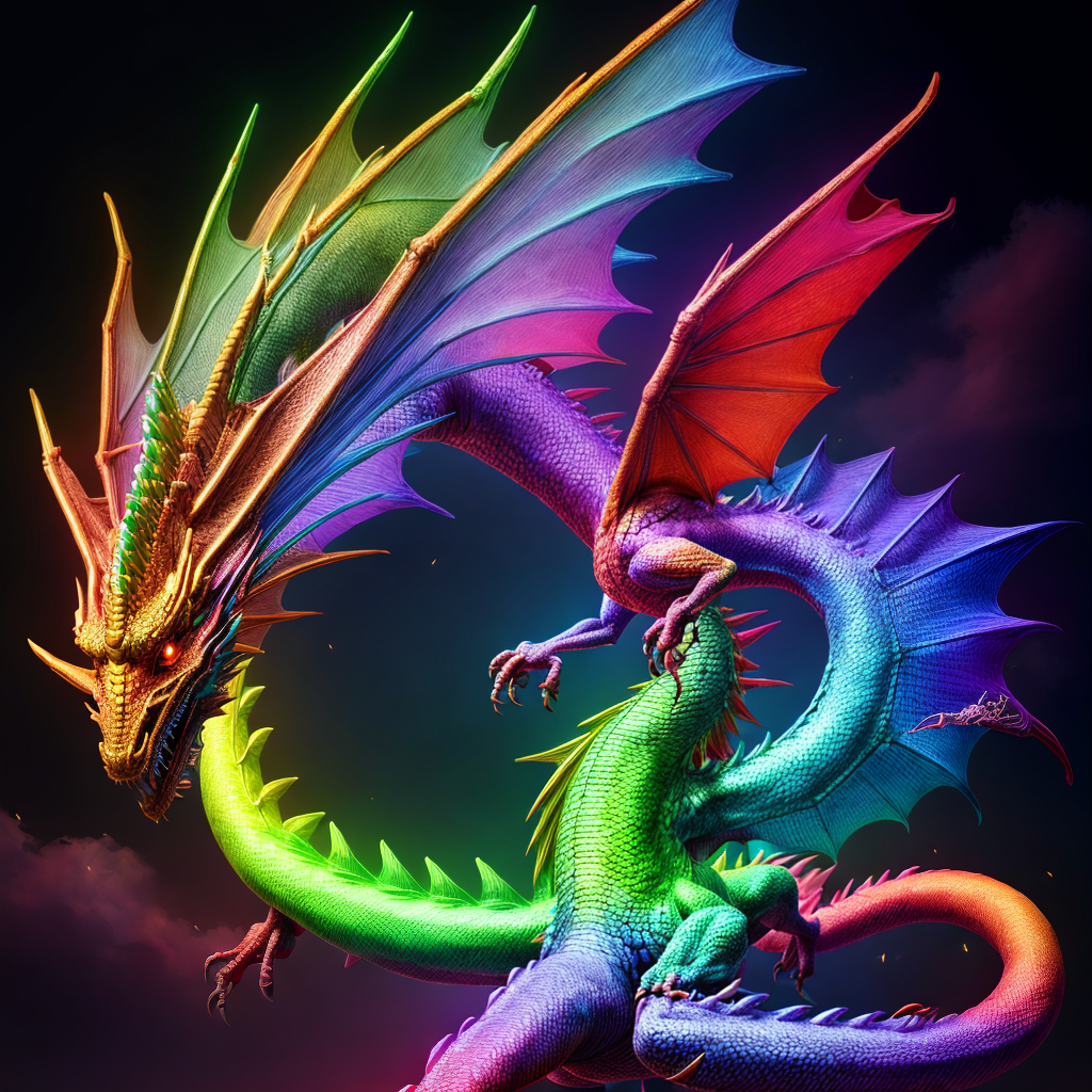 Rainbow Dragon, digital art, 4k, HD, detailed render, defined features ...