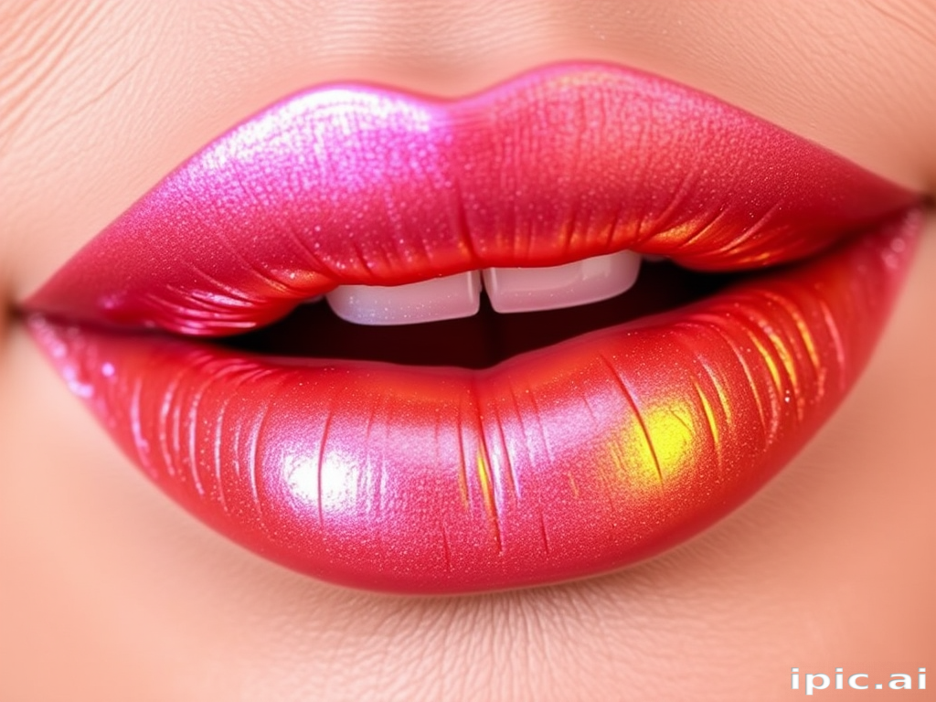 Stunning Close-Up of Glossy Lips with Vibrant Pink and Orange Shades