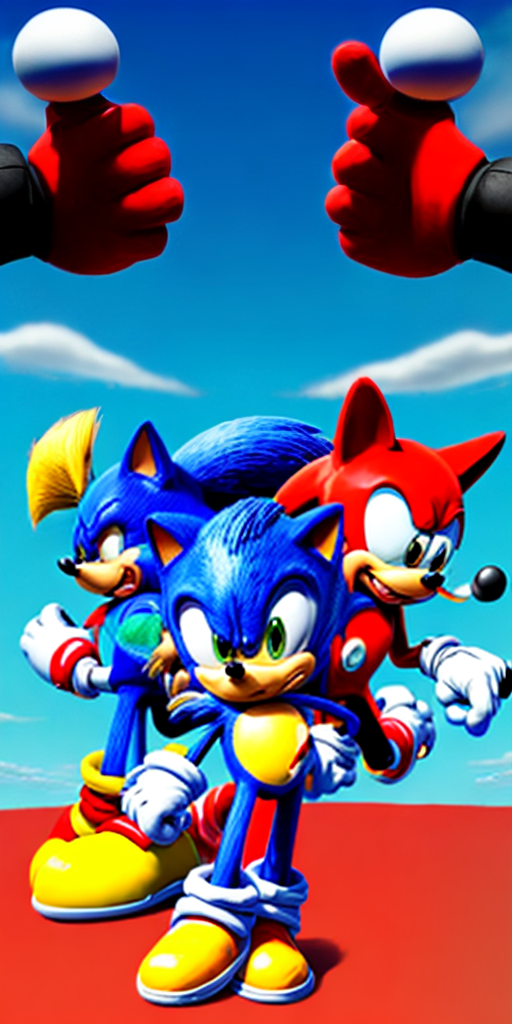 Sonic the hedgehog and Mickey Mouse fighting with metal sonic
