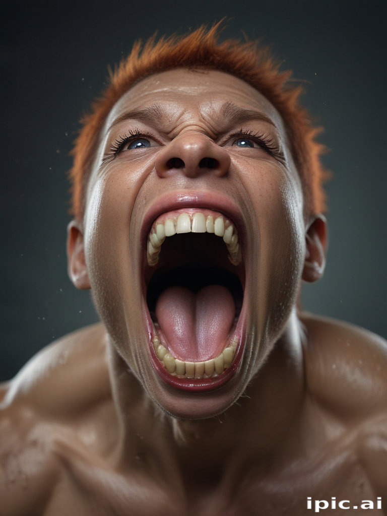 Expressive Portrait of a Person Screaming with Intense Emotion and Energy