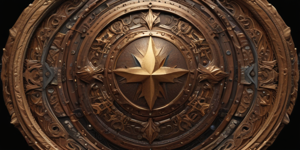 Intricately Designed Shield Featuring a Central Compass Rose Motif