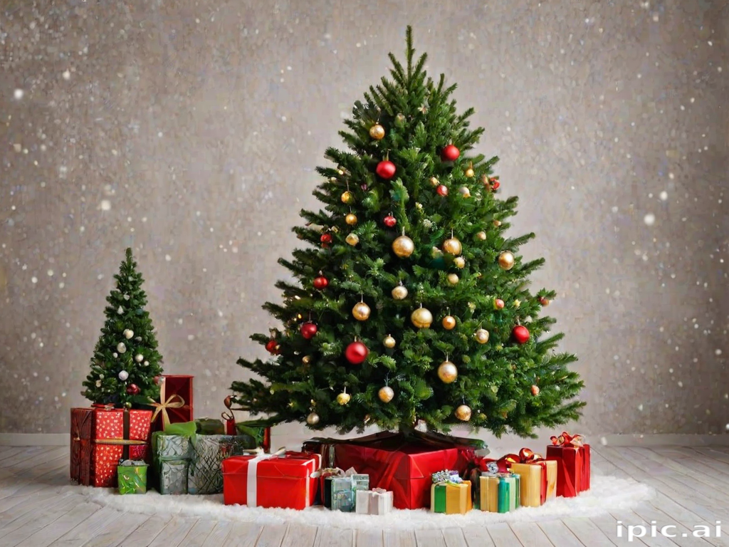 Festive Christmas Scene with Two Beautifully Decorated Trees and ...