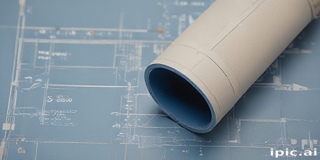 Detailed Blueprint Background with a Close-Up of a Cardboard Tube