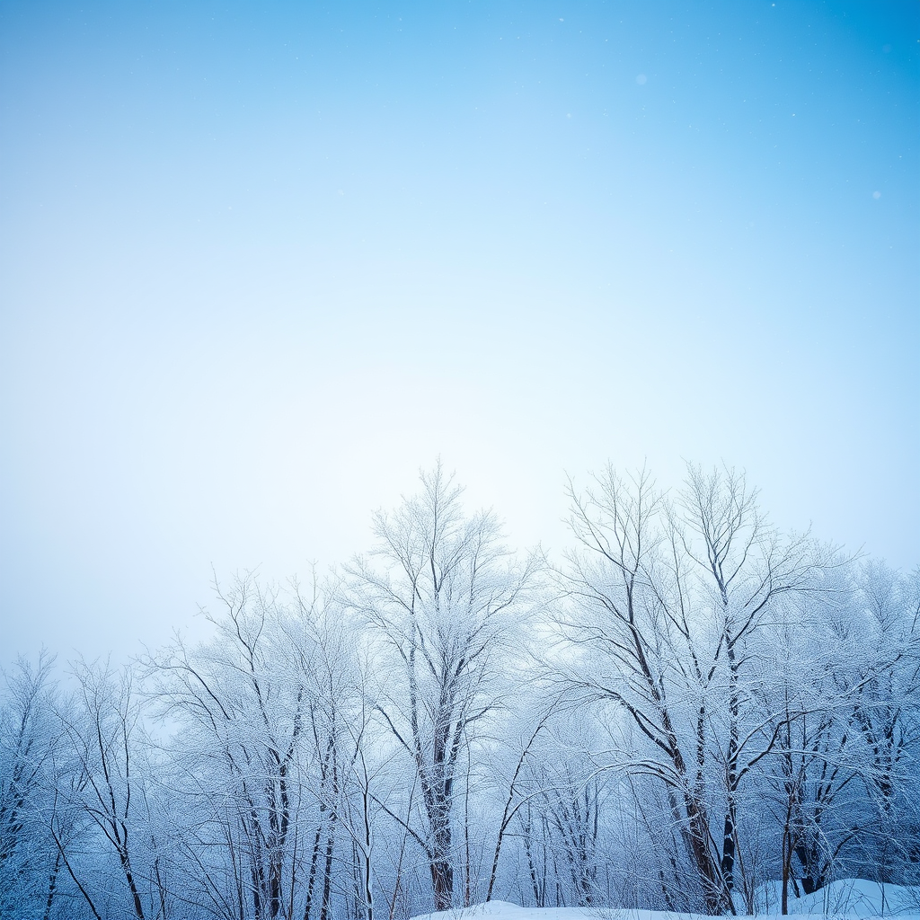 Serene Winter Landscape with Frosted Trees Against a Clear Blue Sky