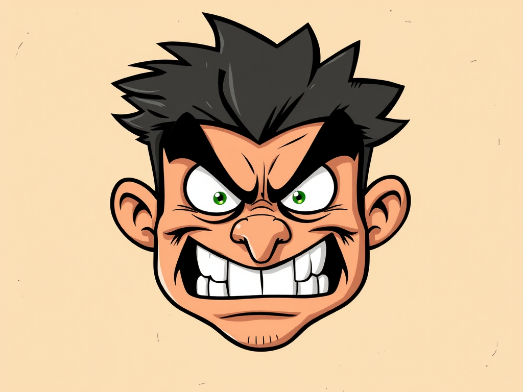 Create a high-resolution illustration of a cartoonish angry face with ...