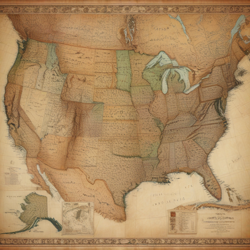 Historical Map of the United States with State Boundaries and ...