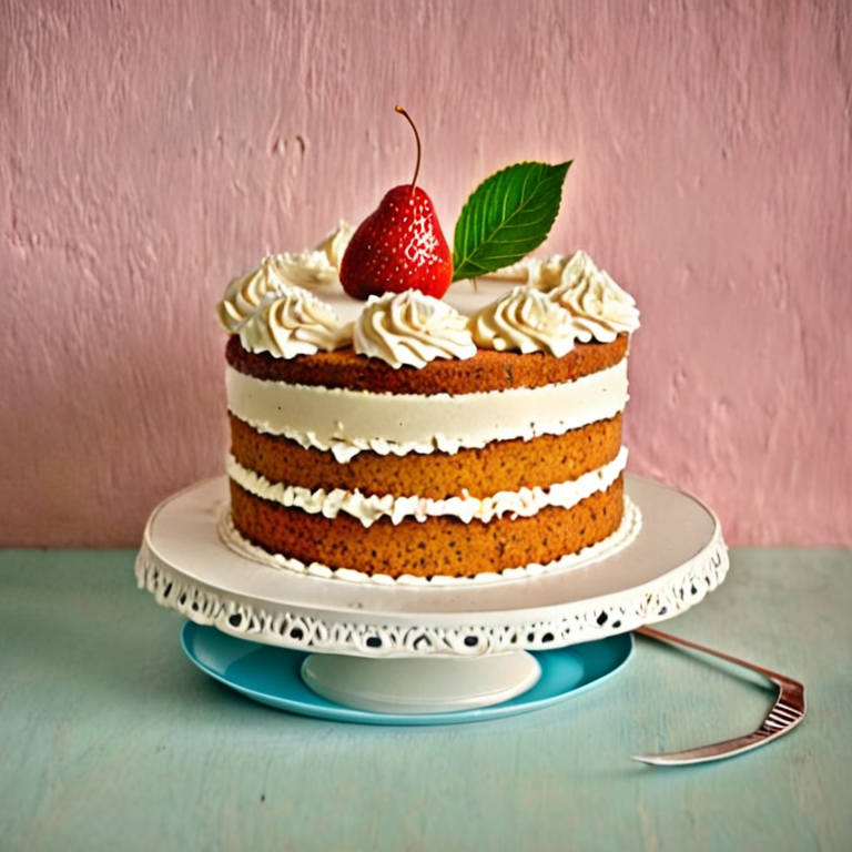 A cake sitting in a weird place in retro style