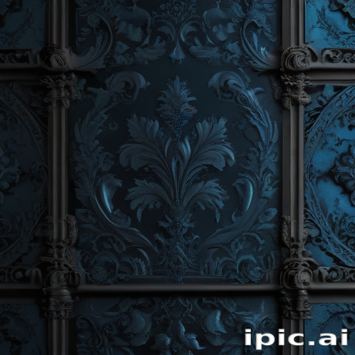 Elegant Dark Blue Wall Design Featuring Intricate Floral Patterns and ...