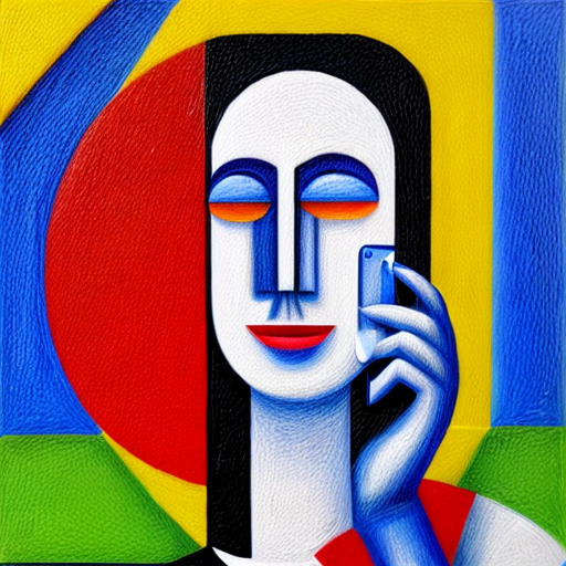 a cubism art of a person on the cell phone