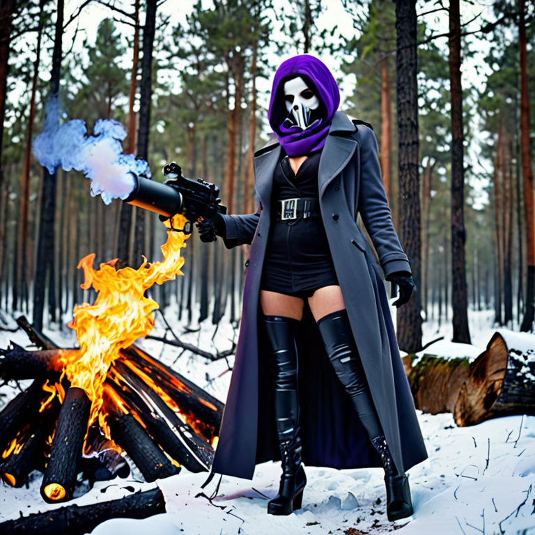 vamp female demon temptress, huge thighs, purple skin, snowy forest ...