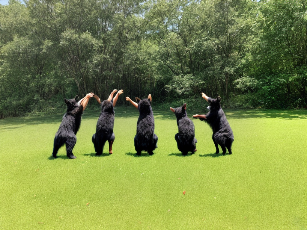 2 animals and 2 humans dancing in a circle together while holding hands