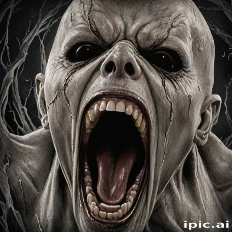 Haunting Portrait of a Screaming Figure Emerging from Darkened Roots