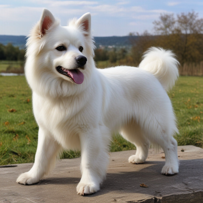 Beautiful White Dog Standing Proudly in a Scenic Outdoor Setting
