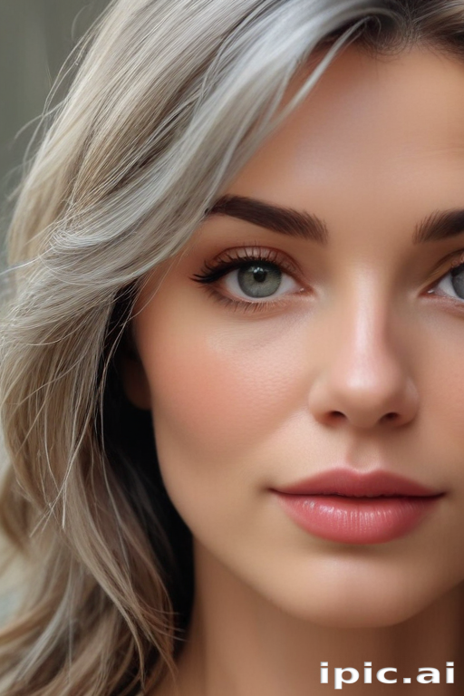 Close-Up Portrait of a Young Woman with Beautiful Features and Soft Makeup