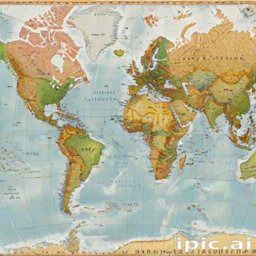 Detailed World Map Illustrating Continents, Oceans, and Geographic ...