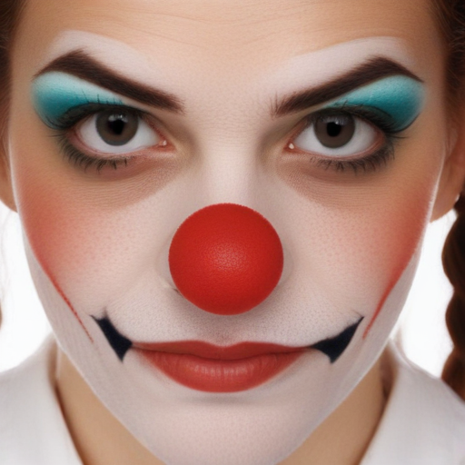 Close-Up Portrait of a Clown with Bold Makeup and Red Nose