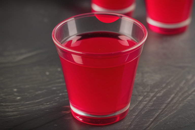 Vibrant Red Gelatin Dessert Shots Served in Clear Plastic Cups