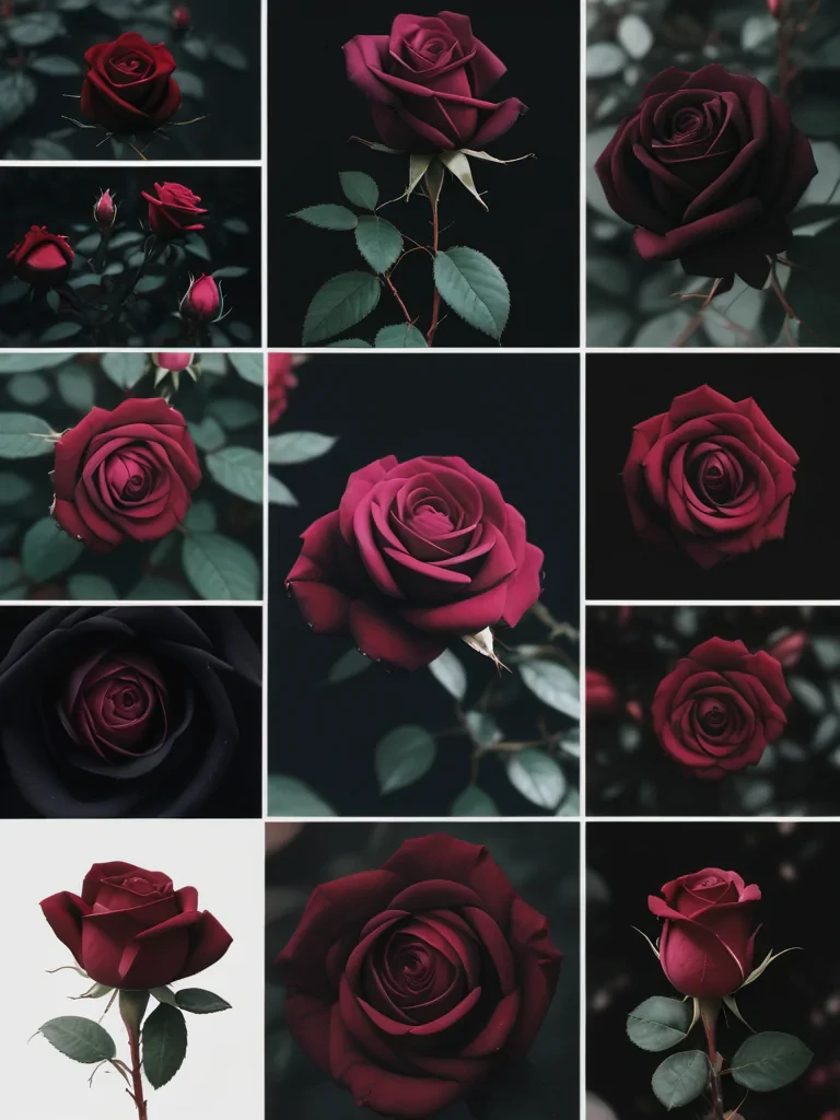 Beautiful Collection of Dark Red Roses Captured in Various Stunning Angles