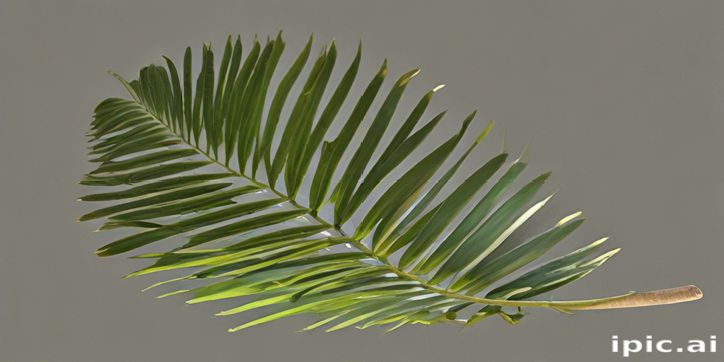A Lush Green Palm Leaf Floating Gracefully Against a Neutral Background.