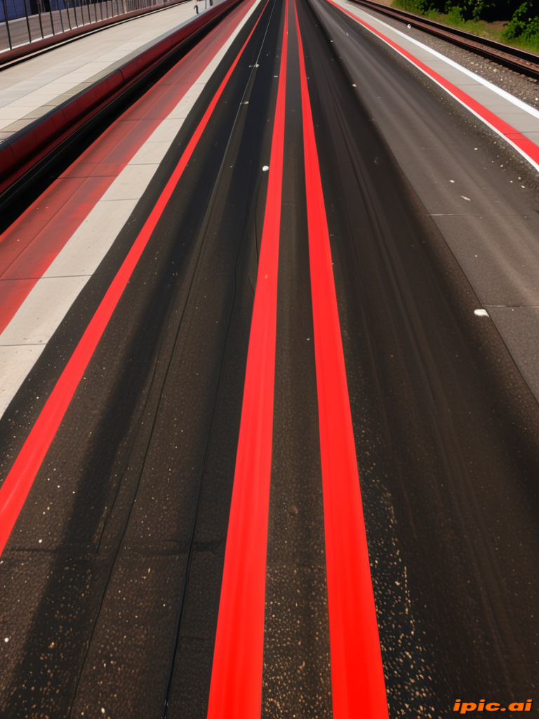 Vibrant Red Lines on a Modern Roadway Leading to the Horizon