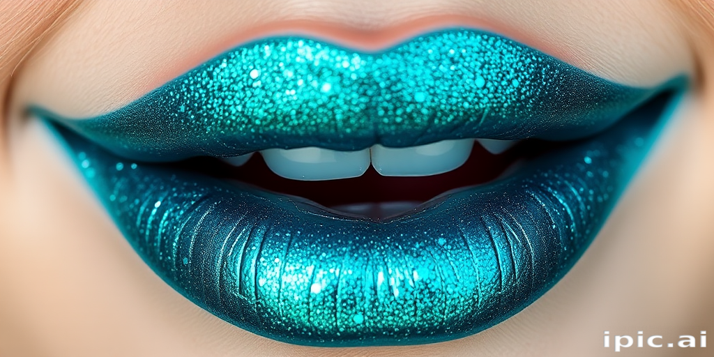 Stunning Close-Up of Sparkling Turquoise Lips with Dazzling Glitter Finish