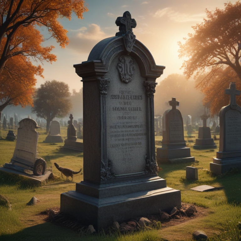 Peaceful Cemetery at Dusk with Majestic Gravestones Surrounded by ...