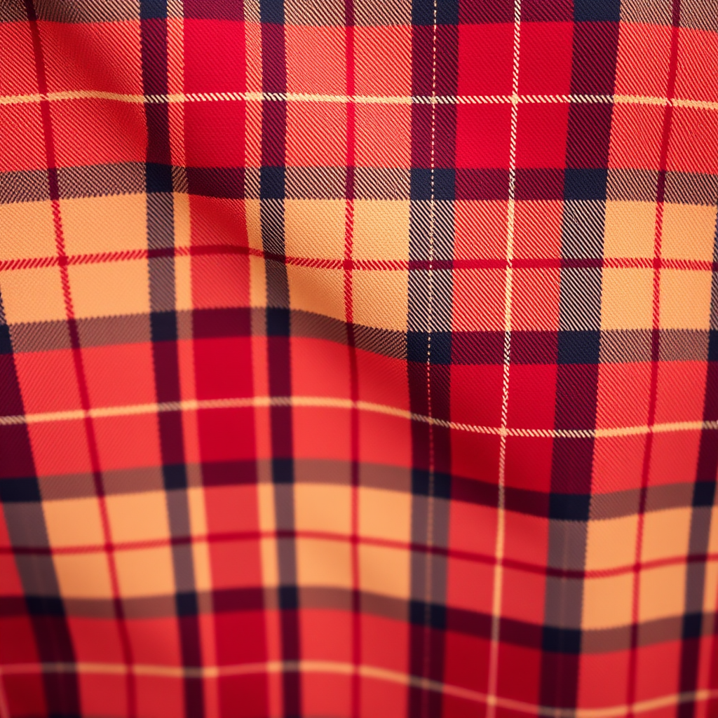 Close-Up of a Vibrant Red and Yellow Plaid Fabric Pattern