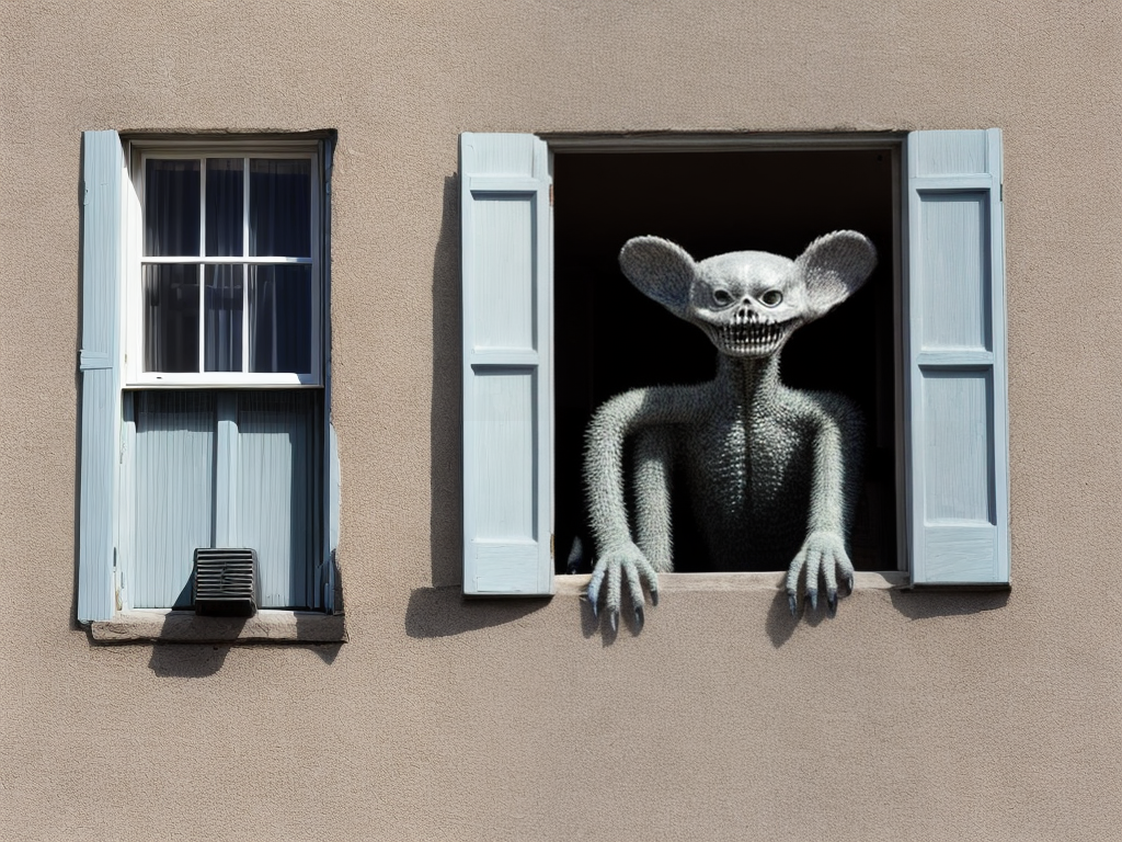 horrifying creature looking in the window