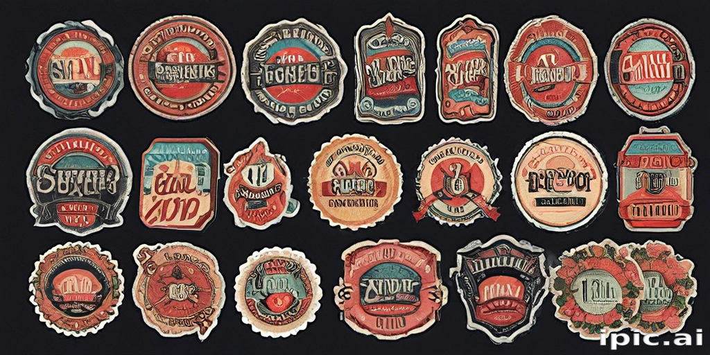 Colorful Vintage Labels and Stickers Featuring Various Designs and ...