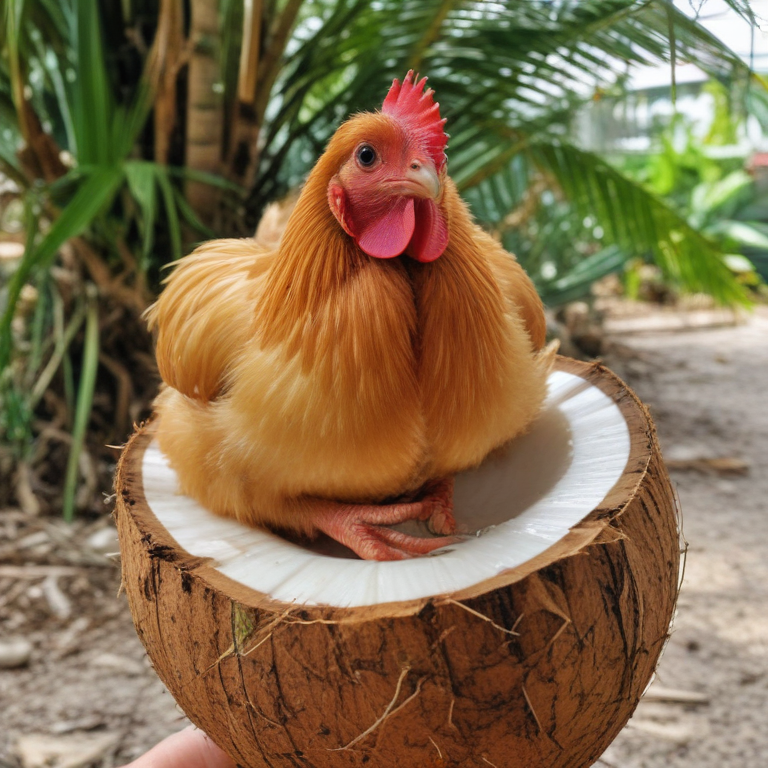 chicken on a coconut