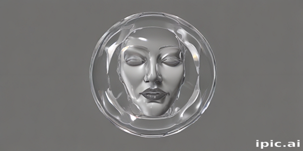 A Crystal Face Sculpture Encased in a Transparent Circular Frame Design.