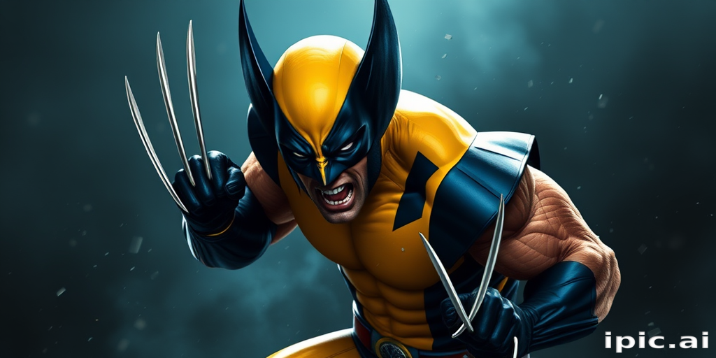 Dynamic Action Pose of a Fierce Superhero with Claws Ready for Battle
