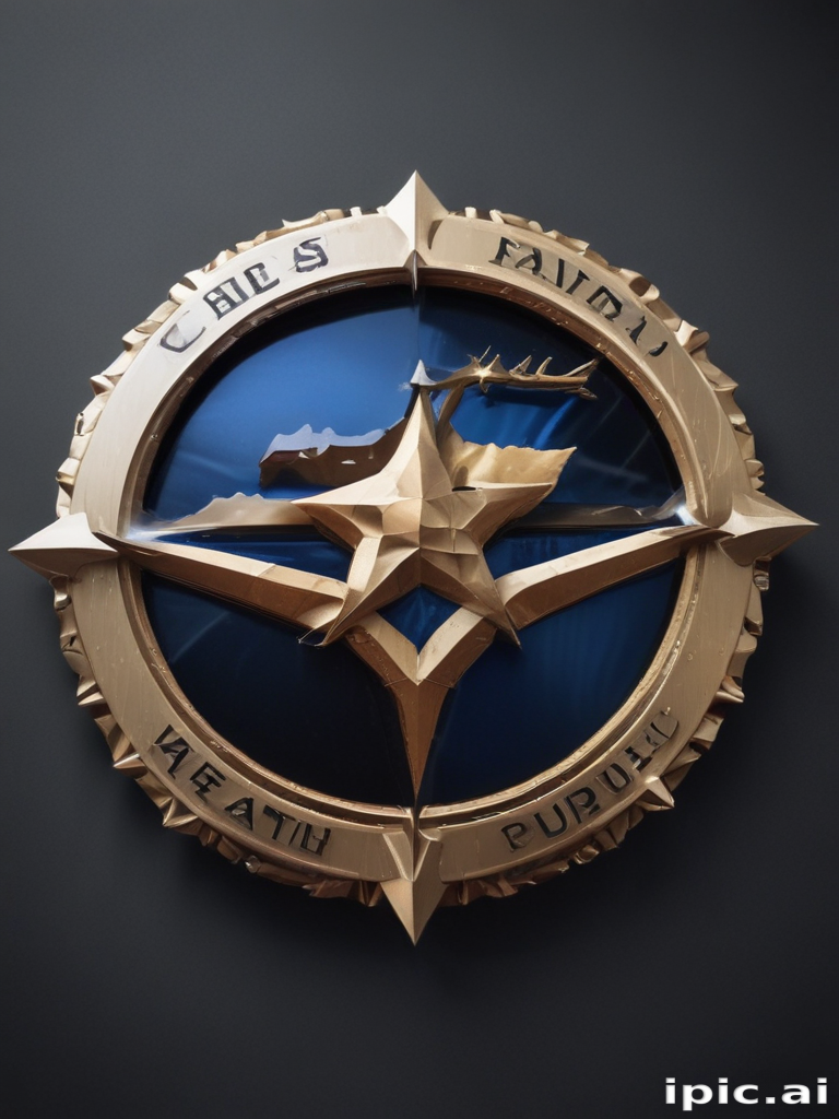 Intricate Emblem Featuring a Star and Symbols of Strength and Purpose