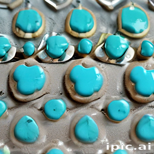 Abstract Close-Up of Turquoise Shapes and Textures on Metallic Surface