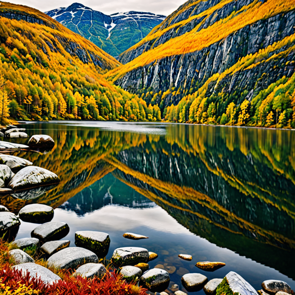 Nordic autumn fjord landscape