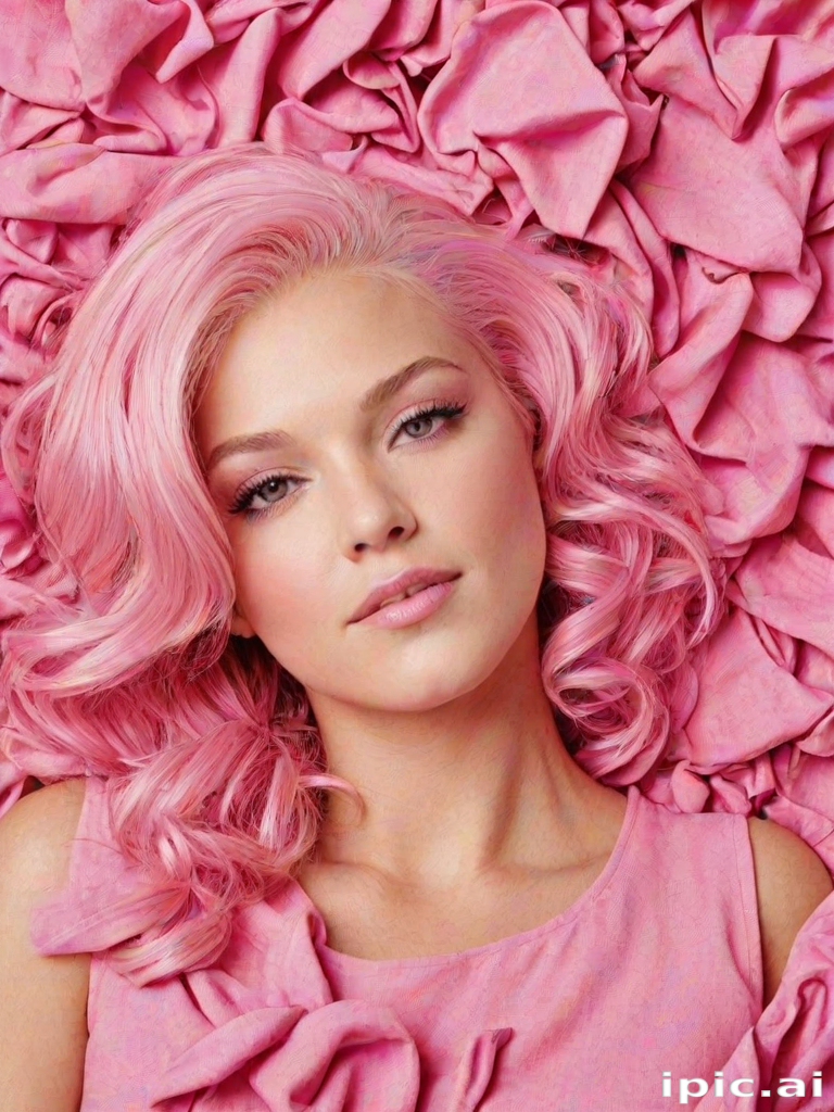 Delicate Beauty: A Dreamy Portrait of a Woman Amidst Pink Fabrics
