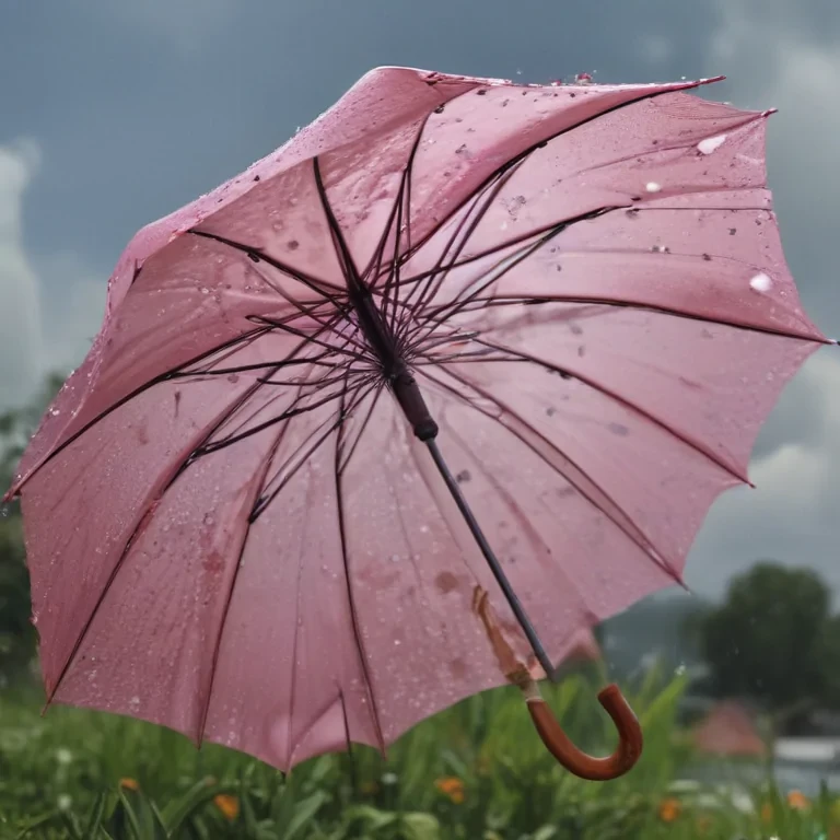 Elegant Pink Umbrella Sheltering from Gentle Raindrops in a Scenic ...