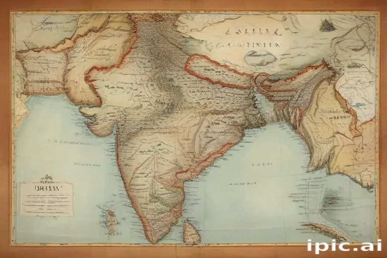 Detailed Vintage Map of the Indian Subcontinent from Historical ...