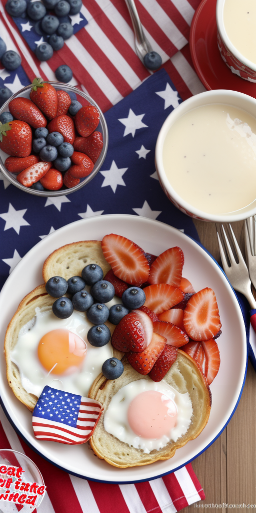Patriotic Breakfast Spread Featuring Eggs, Berries, and Red, White, and ...