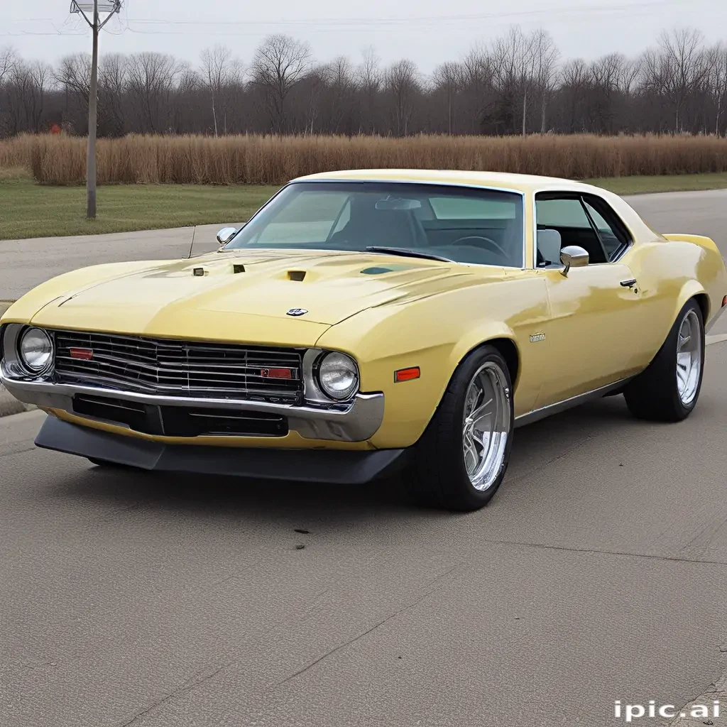 Classic Muscle Car: A Stunning Yellow 1970s American Icon on Display