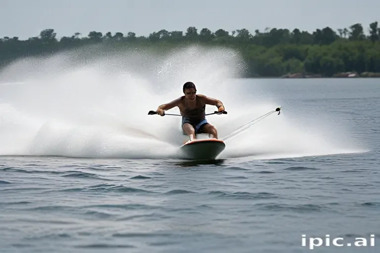 Thrilling Summer Day: A Young Person Enjoys Water Skiing Adventure