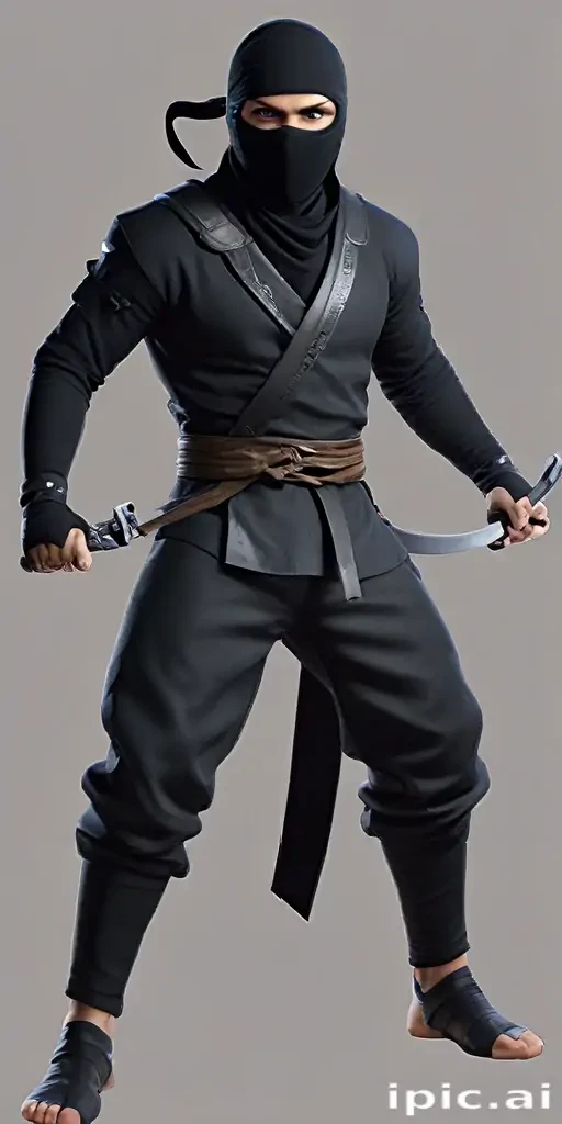 Stealthy Ninja Warrior in Dark Attire Ready for Action with Weapons