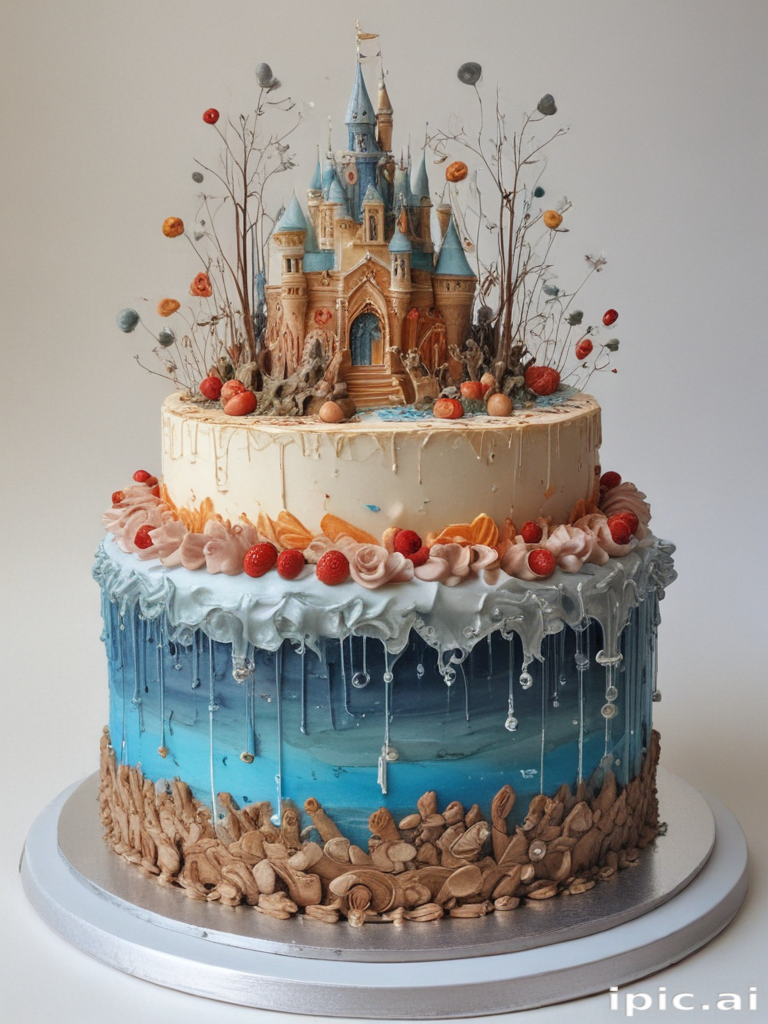 Whimsical Castle Cake with Stunning Ocean and Forest Themed Decorations