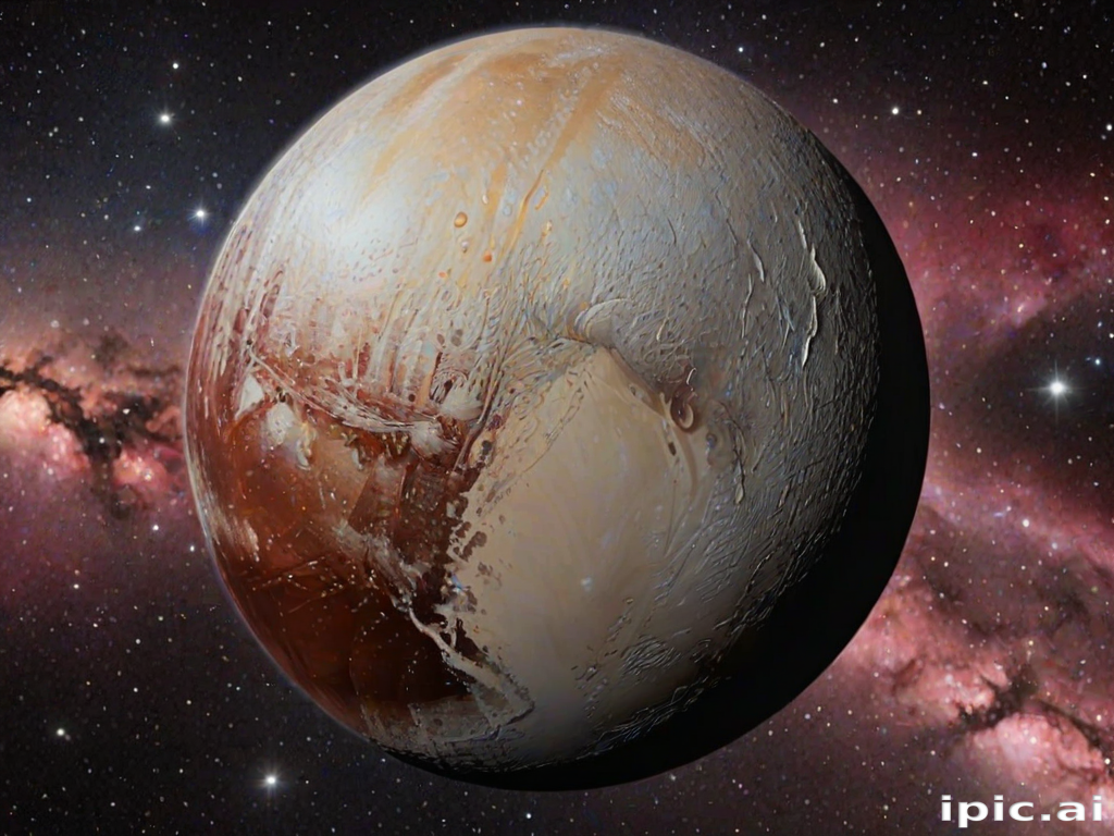 Exploring the Icy Surface and Unique Features of Distant Pluto in Space