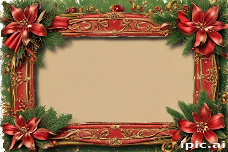 Festive Holiday Frame with Red Flowers and Greenery for Seasonal Greetings