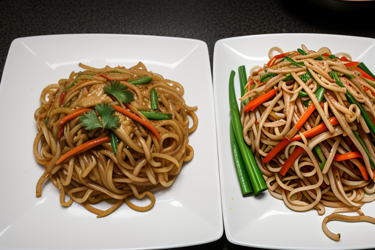 Deliciously Prepared Noodles Garnished with Fresh Vegetables and Herbs ...