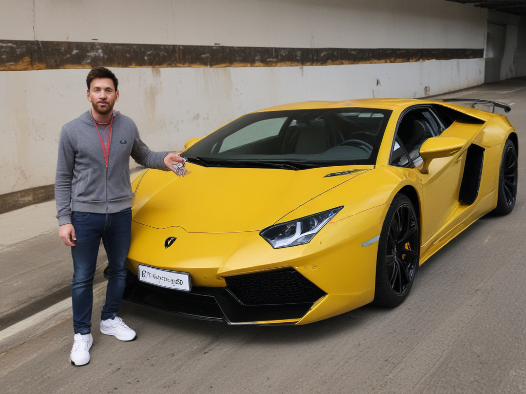 Messi driving a Lamborghini