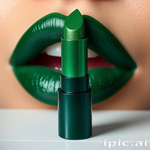 Vibrant Green Lipstick Perfectly Complementing Glossy Green Lips in ...