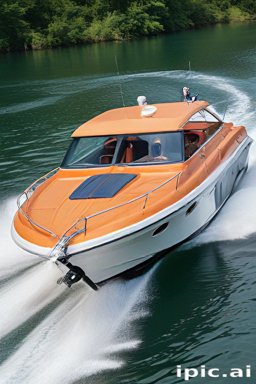 Luxury Orange Speedboat Gliding Across Serene Green Waters on a Sunny Day